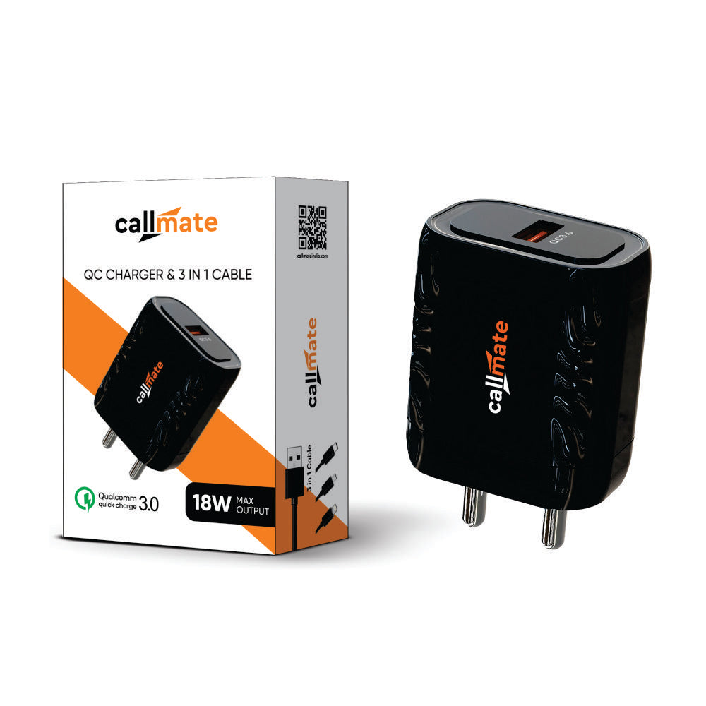 Callmate CT 21 QC Wall Charger With 3-In-1 Cable